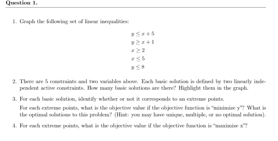 Solved Question 1. 1. Graph the following set of linear | Chegg.com
