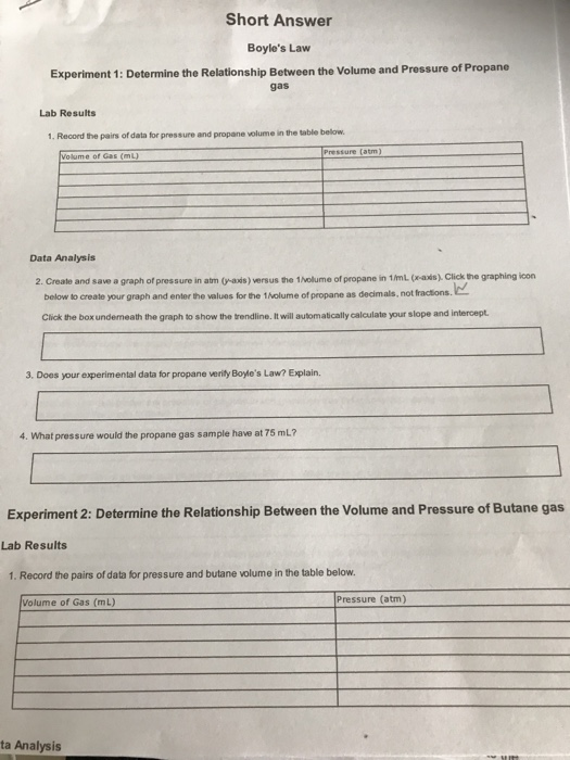 Short Answer Boyle's Law Experiment 1: Determine the | Chegg.com