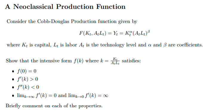 Solved A Neoclassical Production Function Consider the | Chegg.com