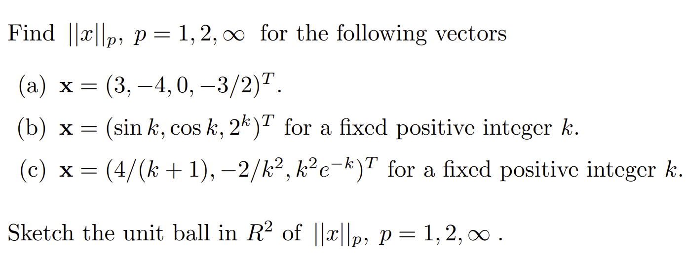 Solved Sketch the unit ball in R2 ﻿of ||x||p, ﻿p | Chegg.com