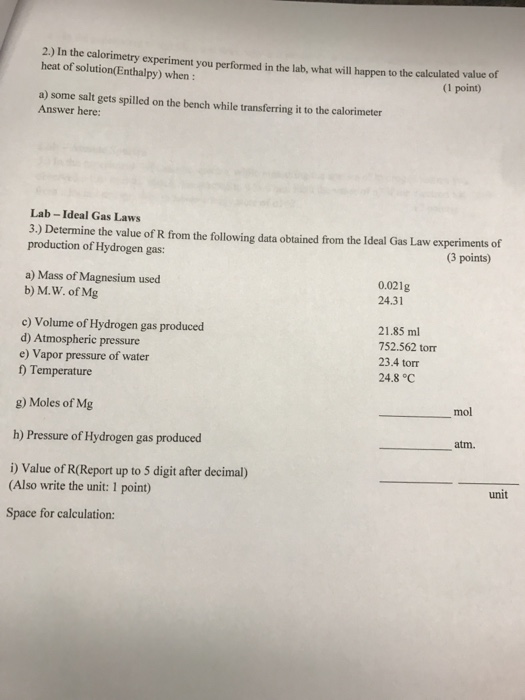 Solved 2.) In the calorimet heat of solution(Enthalpy) when: | Chegg.com