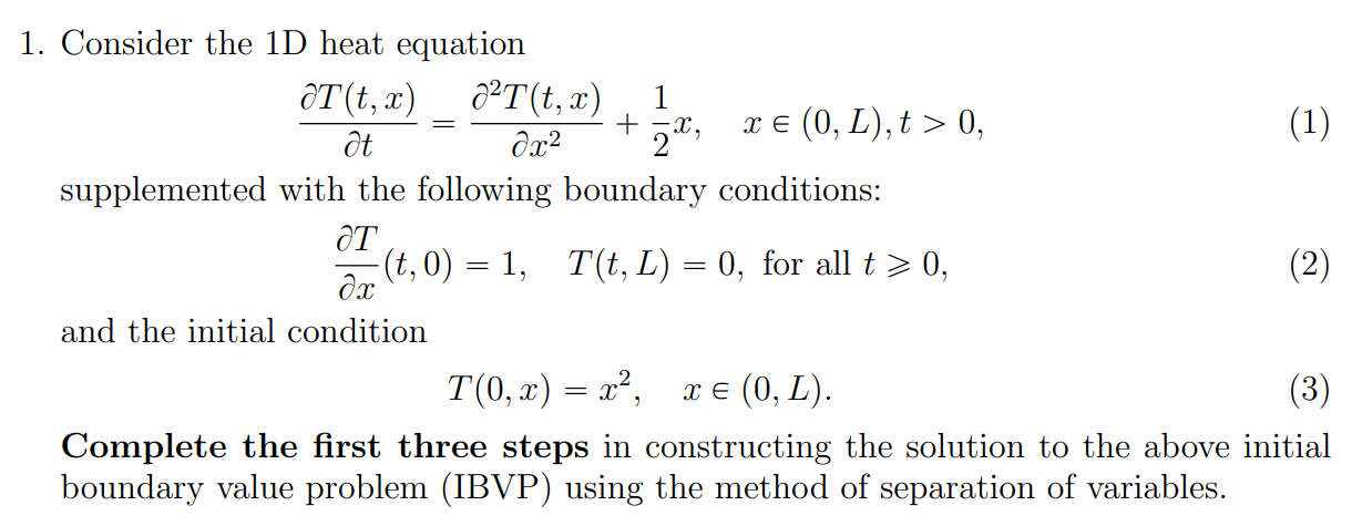 Solved 1. Consider the 1D heat equation | Chegg.com