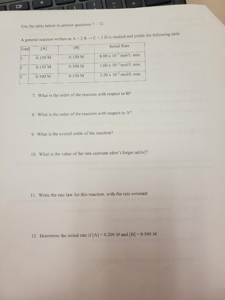 Solved Usc the table below to answer questions 7−12. A | Chegg.com