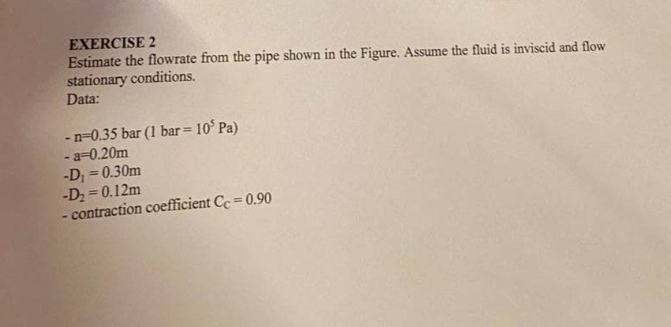 Solved EXERCISE 2 Estimate the flowrate from the pipe shown | Chegg.com