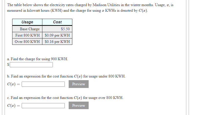 Solved The table below shows the electricity rates charged | Chegg.com