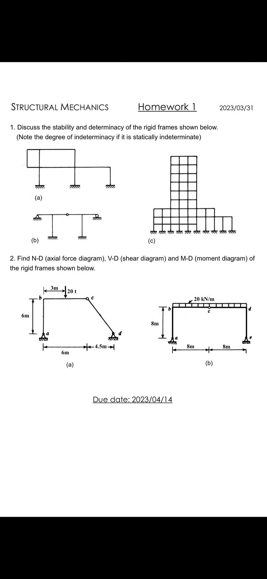 Solved 1. Discuss the stability and determinacy of the rigid | Chegg.com