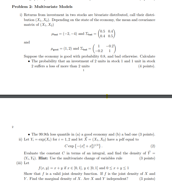 Solved Problem 2: Multivariate Modelsi(x1,x2). ﻿Depending on | Chegg.com