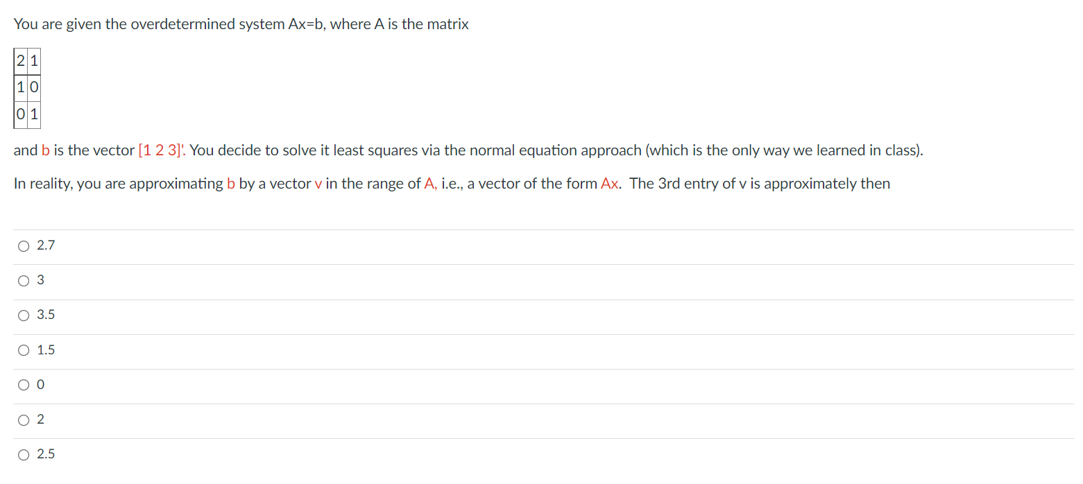 Solved You are given the overdetermined system Ax=b, where A | Chegg.com