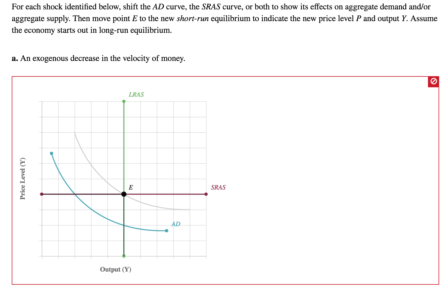 Solved For each shock identified below, shift the AD curve, | Chegg.com