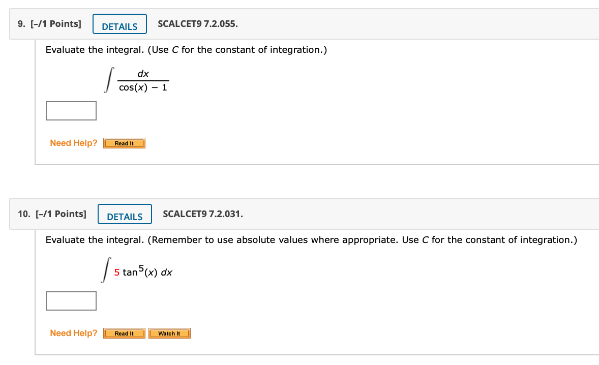 Solved 1. [-/1 Points] DETAILS SCALCET9 7.1.008. Evaluate | Chegg.com