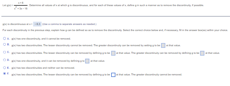 Solved Let g(x)=x+6x2+3x-18. ﻿Determine all values of x ﻿at | Chegg.com