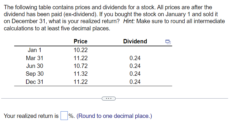 Solved The following table contains prices and dividends for | Chegg.com