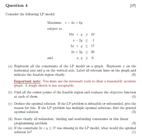 Solved [17] Question 4 Consider the following LP model: | Chegg.com