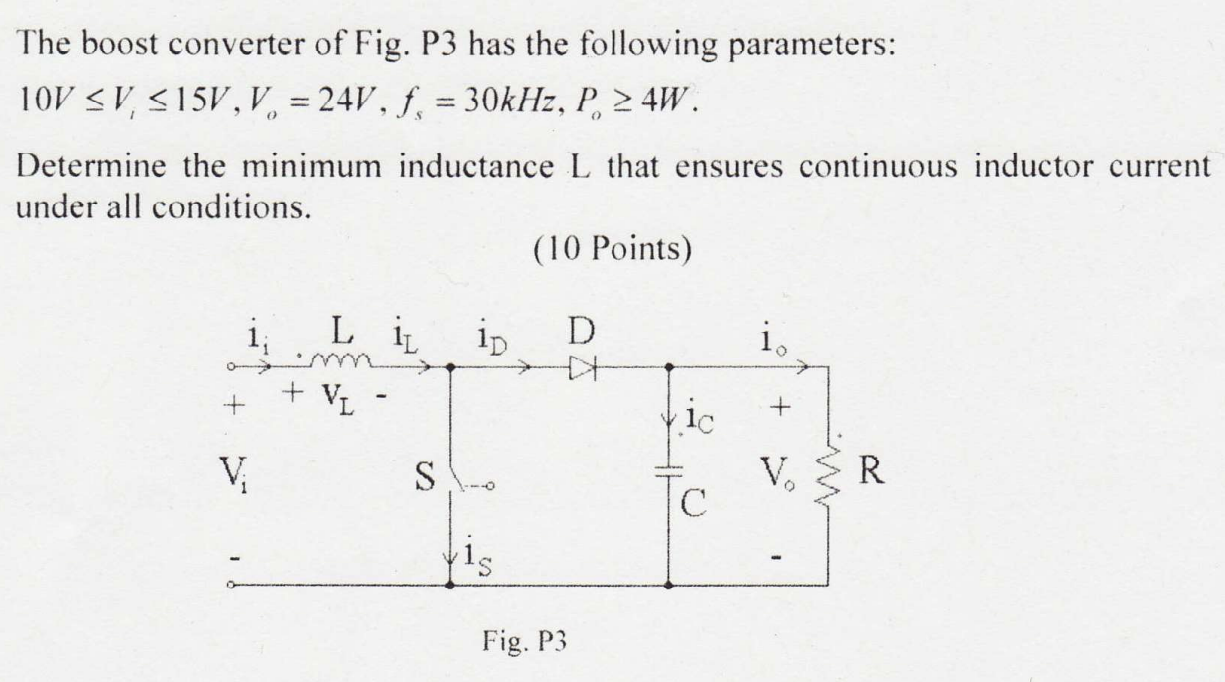 Solved The boost converter of Fig. P3 has the following | Chegg.com