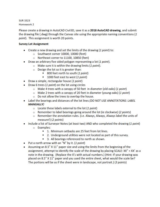 Solved SUR 3323 Homework 2 Please create a drawing in | Chegg.com