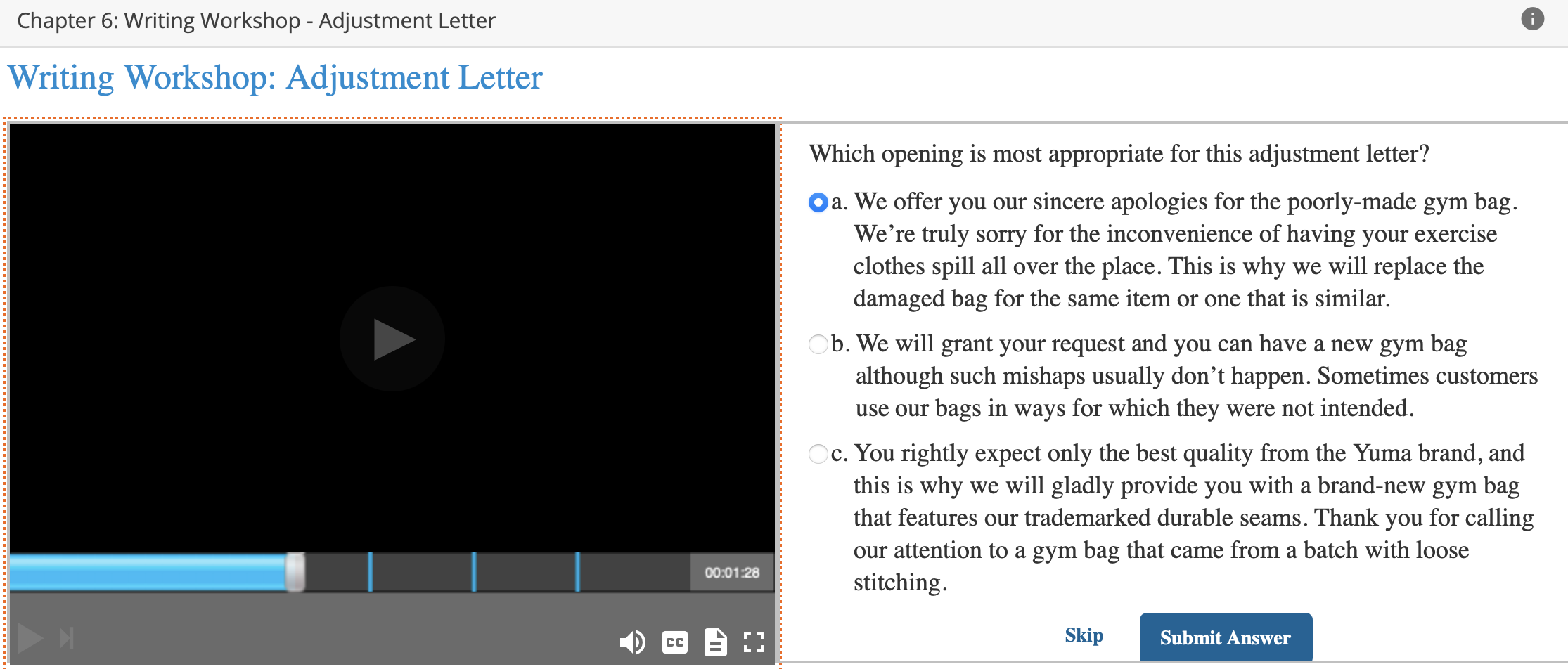 Solved Chapter 6: Writing Workshop - Adjustment Letter | Chegg.com