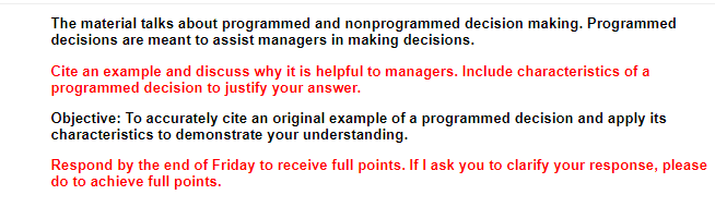 Solved The material talks about programmed and nonprogrammed | Chegg.com