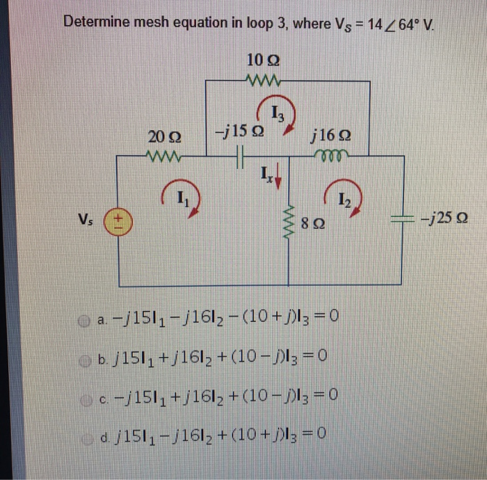 Solved Determine mesh equation in loop 3, where Vs 14264° V | Chegg.com