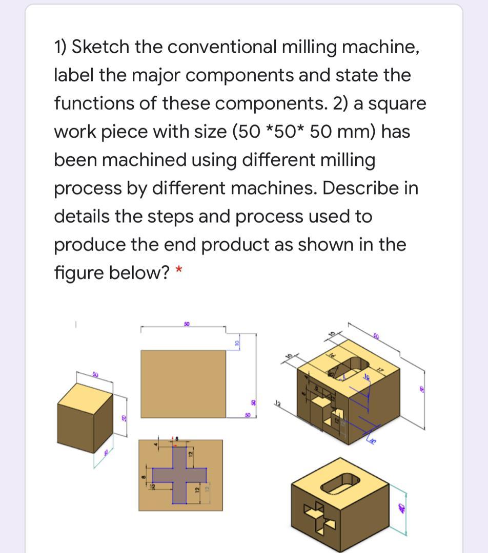 Solved 1) Sketch the conventional milling machine, label the | Chegg.com