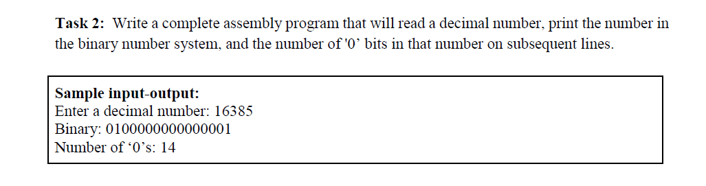 Solved Task 2: Write a complete assembly program that will | Chegg.com