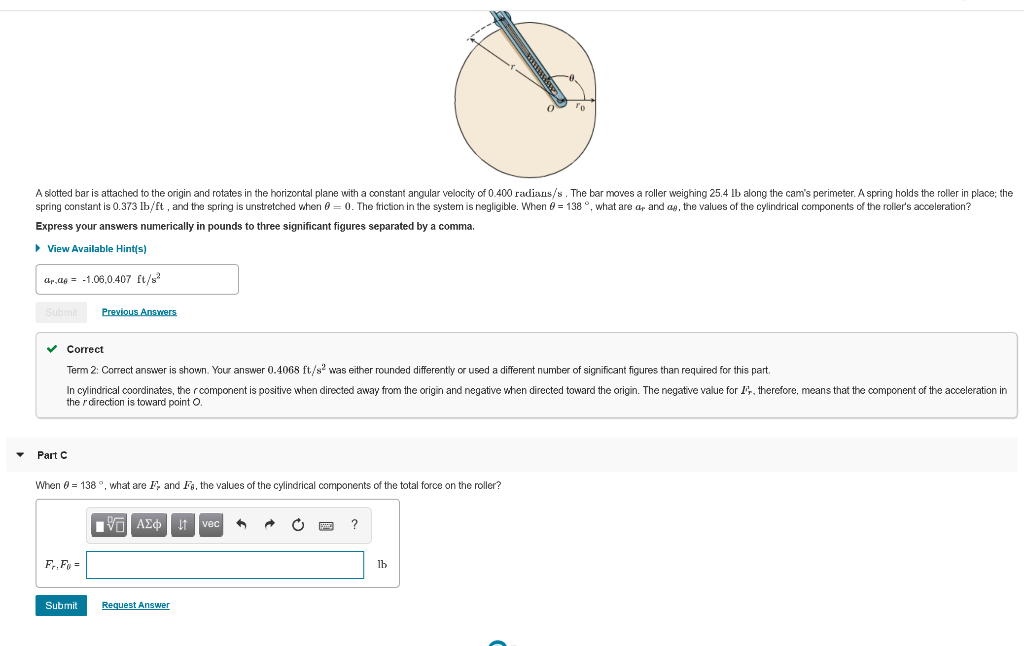 Solved A slotted bar is attached to the origin and rotates | Chegg.com
