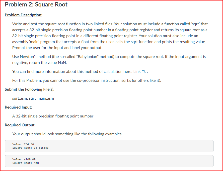 Solved Problem Description: Write and test the square root | Chegg.com