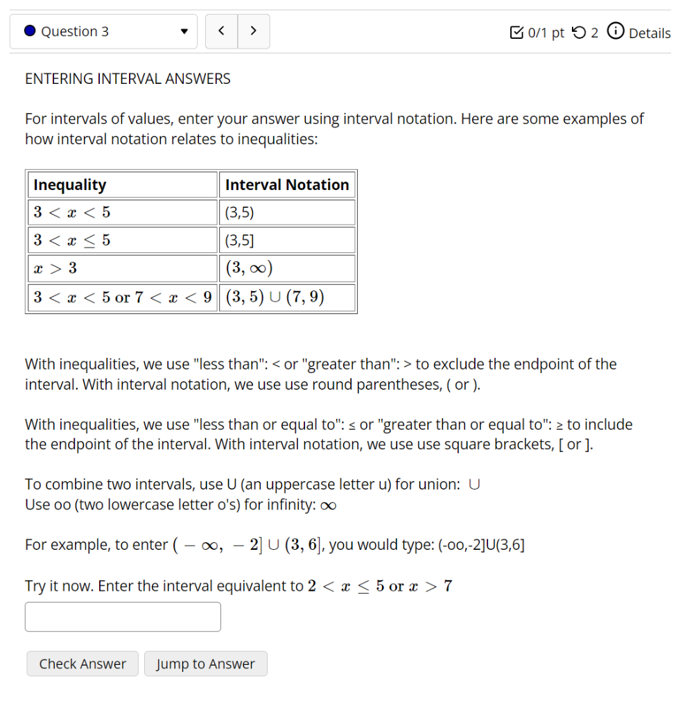 Solved Question 3 B0/1 pt 2 Details ENTERING INTERVAL | Chegg.com