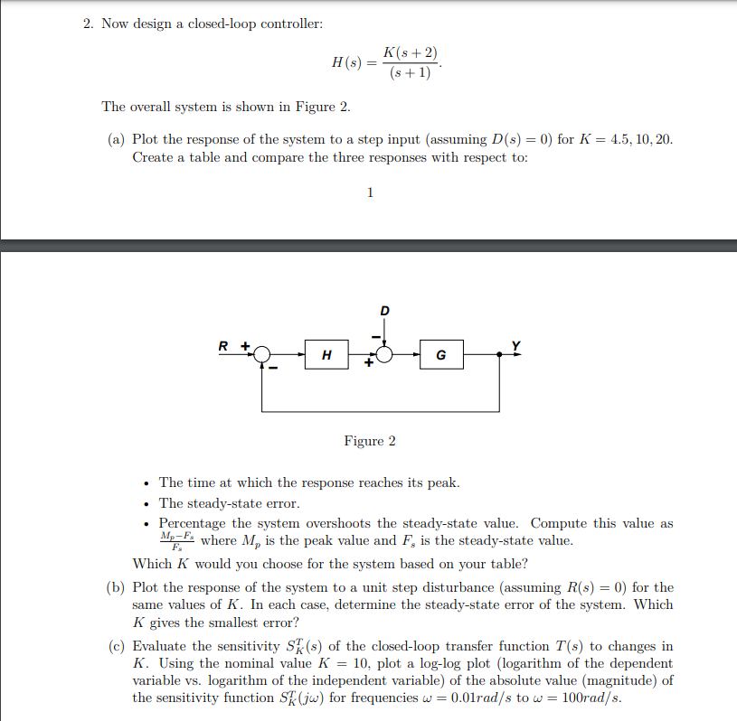 Solved 2 Now Design A Closed Loop Controller Ks2 Hs 9865