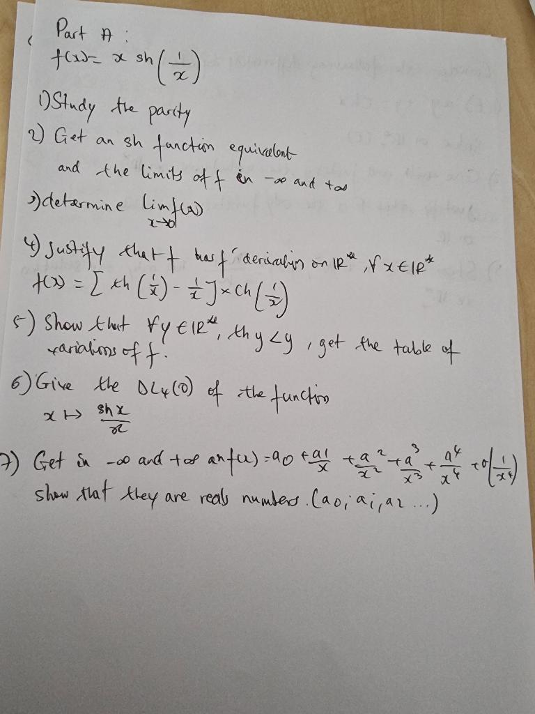 Solved Part A: f(x)=xsh(x1) 1) Study the parity 2) Get an sh | Chegg.com