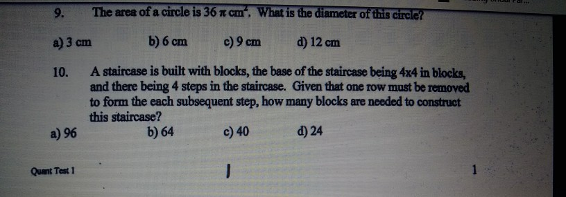 Solved My Dr Fall. 9. The area of a circle is 36 cm. What is | Chegg.com
