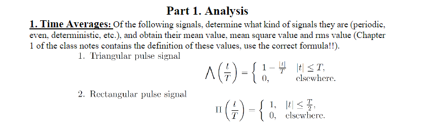 Solved Part 1. Analysis 1. Time Averages: Of the following | Chegg.com