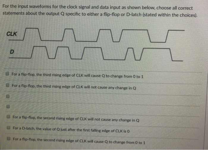 Solved Input Waveforms Clock Signal Data Input Shown Choose Correct Statements Output Q 7657
