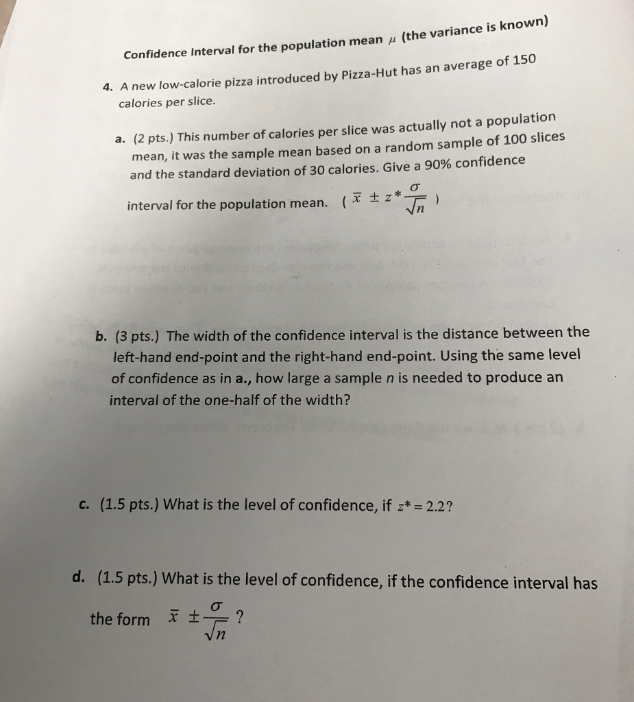 Solved (the variance is known) Confidence Interval for the | Chegg.com