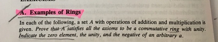 Solved . Examples of Rings In each of the following, a set A | Chegg.com