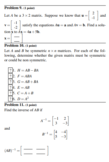 Solved Let A be a 3×2 matrix. Suppose we know that u=[2−1] | Chegg.com