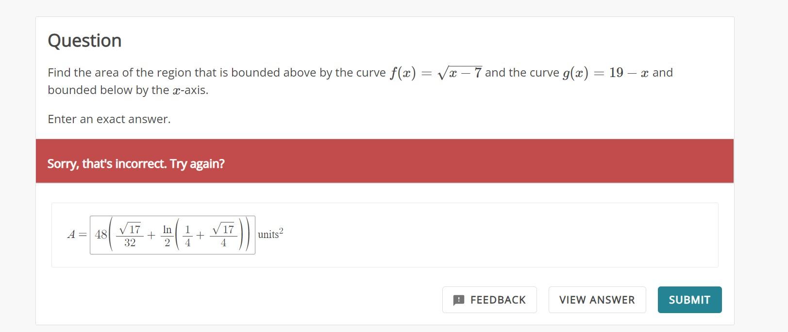 Solved Find The Area Of The Region That Is Bounded Above By