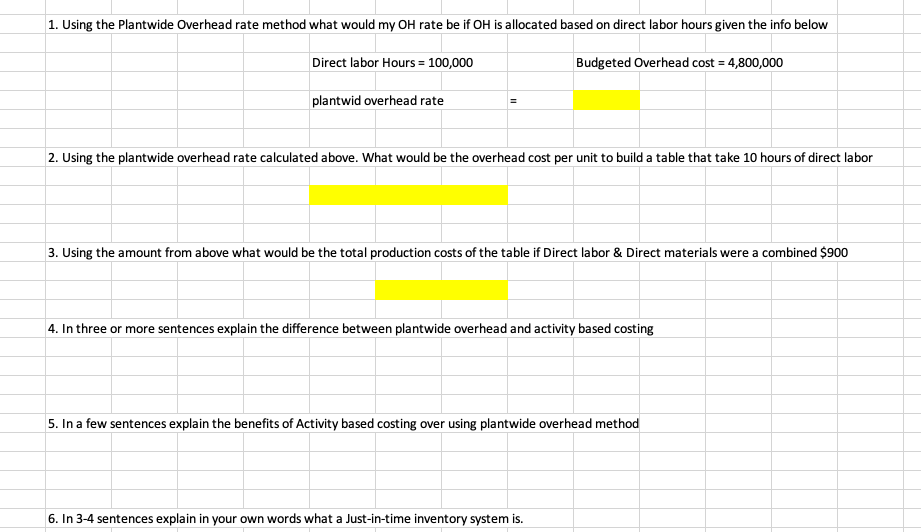 Solved 1. Using the Plantwide Overhead rate method what | Chegg.com