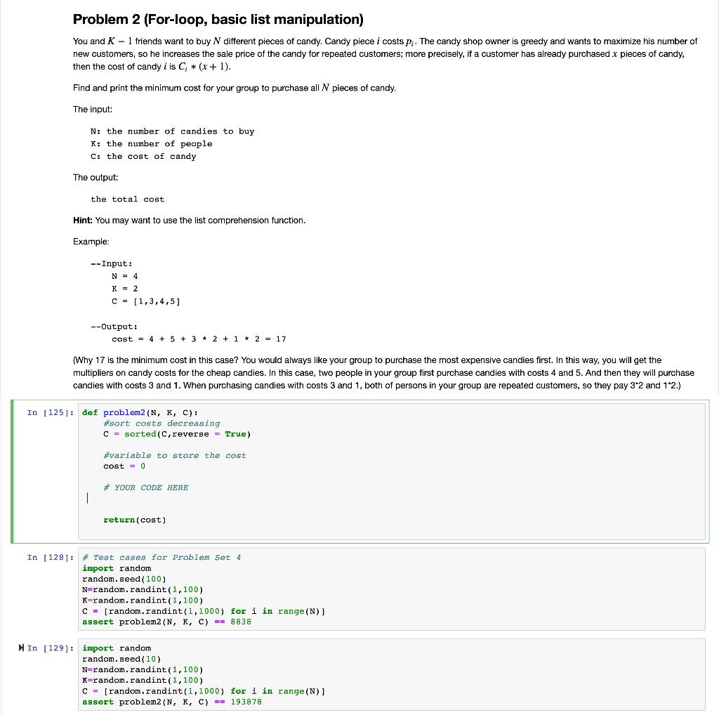 Solved Problem 2 (For-loop, basic list manipulation) You and | Chegg.com