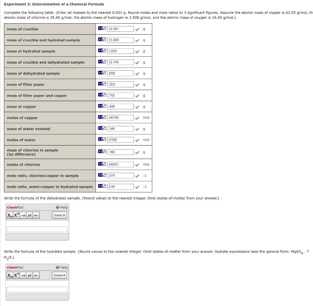 Solved Experiment 3: Determination of a Chemical Formula | Chegg.com