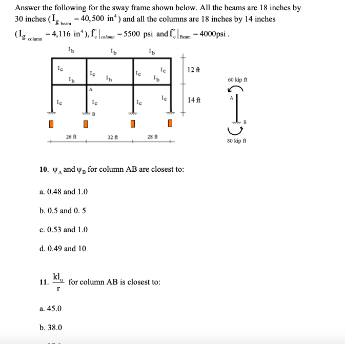 Solved Answer the following for the sway frame shown below. | Chegg.com