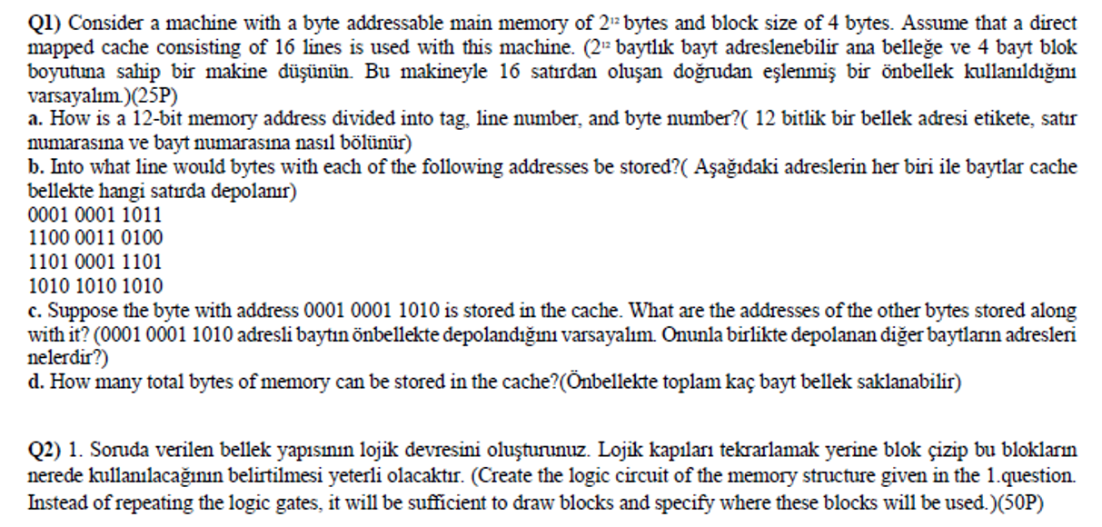 Solved Ql) Consider a machine with a byte addressable main | Chegg.com