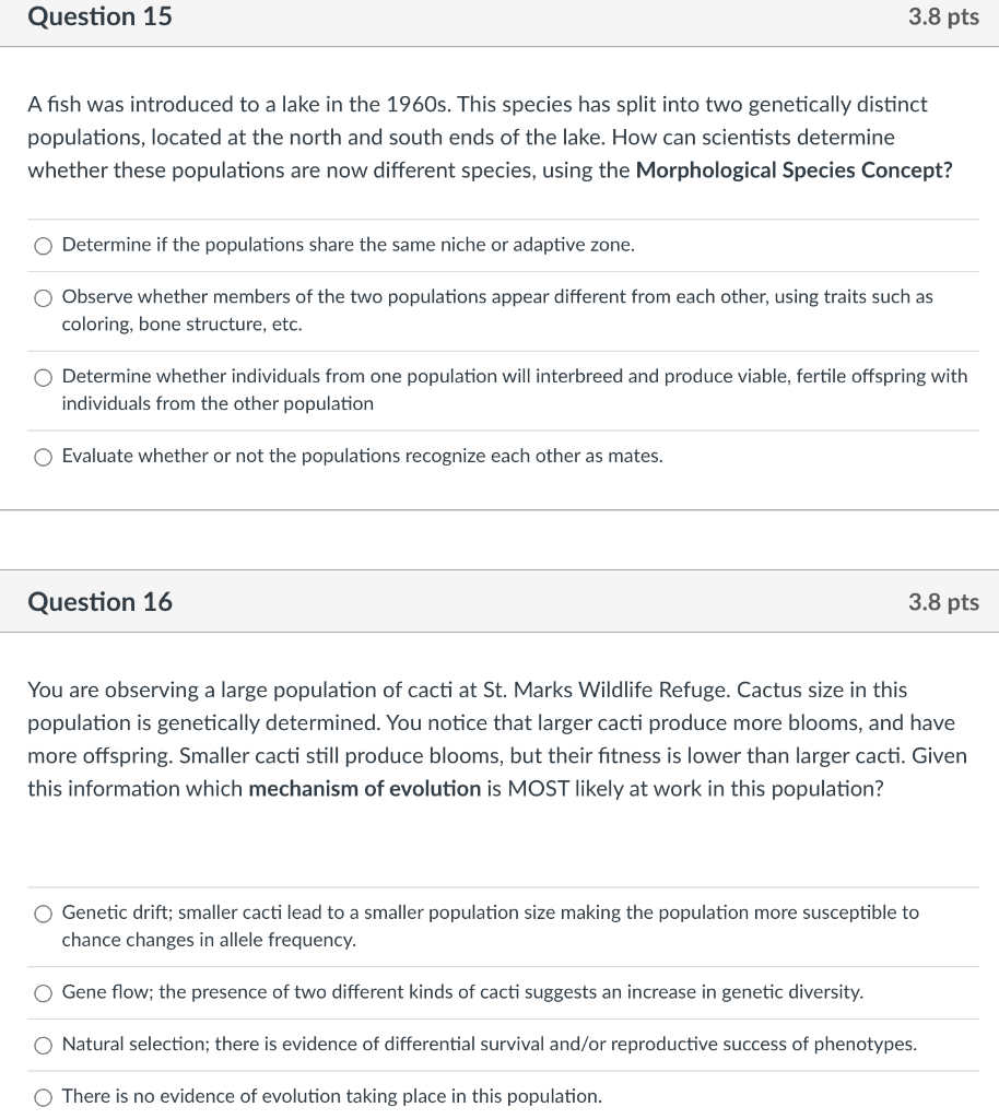 Solved Question 15 3.8 pts A fish was introduced to a lake | Chegg.com