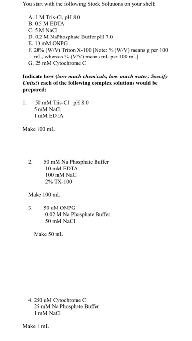 Solved You start with the following Stock Solutions on your | Chegg.com