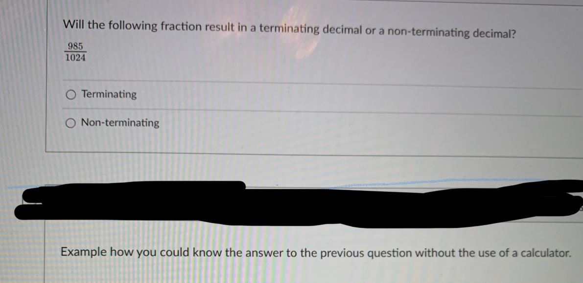 Solved Will the following fraction result in a terminating | Chegg.com