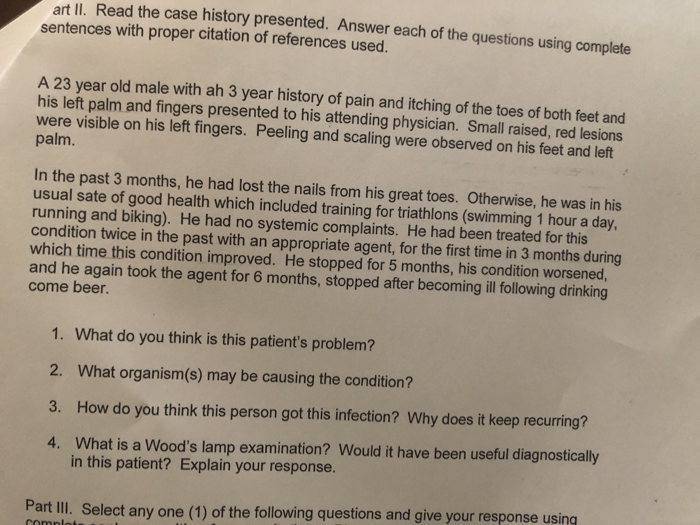 Solved art II. Read the case history presented. Answer each | Chegg.com