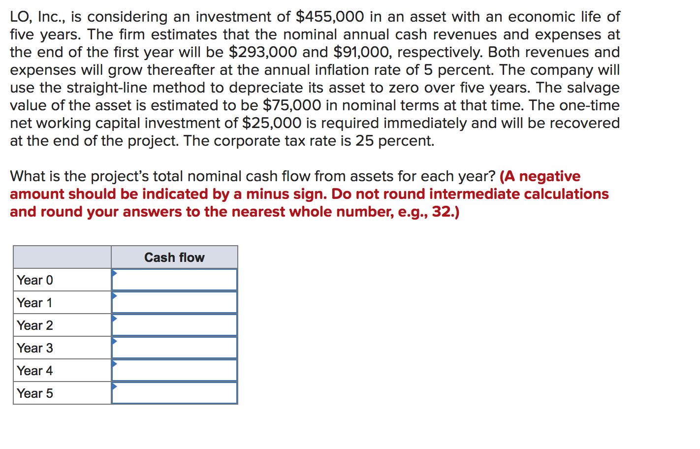 Solved LO, Inc., is considering an investment of $455,000 in | Chegg.com