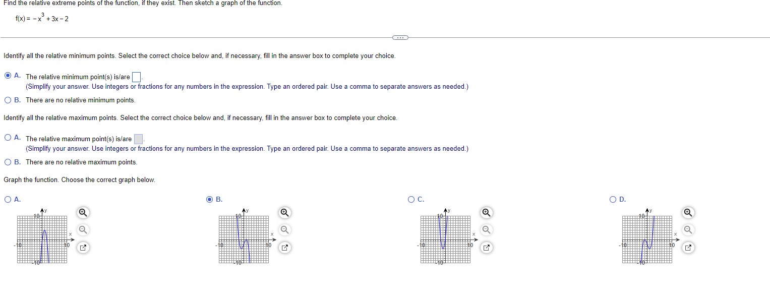 Solved f(x)=−x3+3x−2 Identify all the relative minimum | Chegg.com