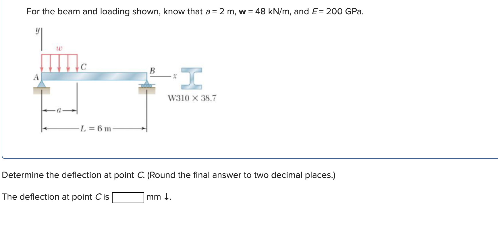 Solved For the beam and loading shown, know that a = 2 m, w | Chegg.com