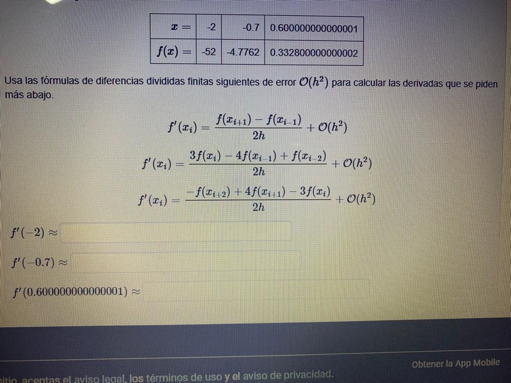 Use the following finite divided difference formulas | Chegg.com