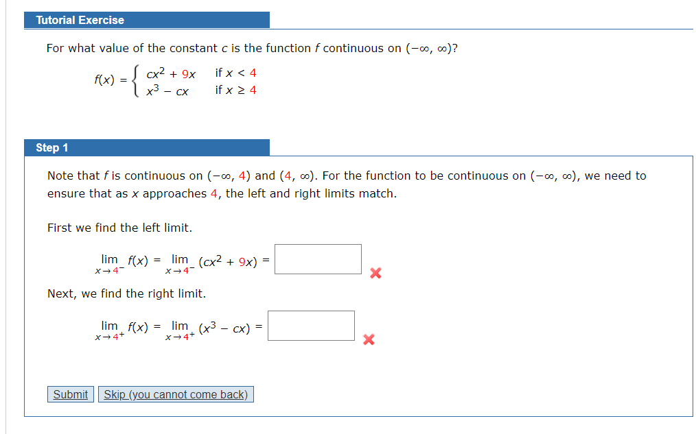 Solved Tutorial Exercise For what value of the constant c is | Chegg.com
